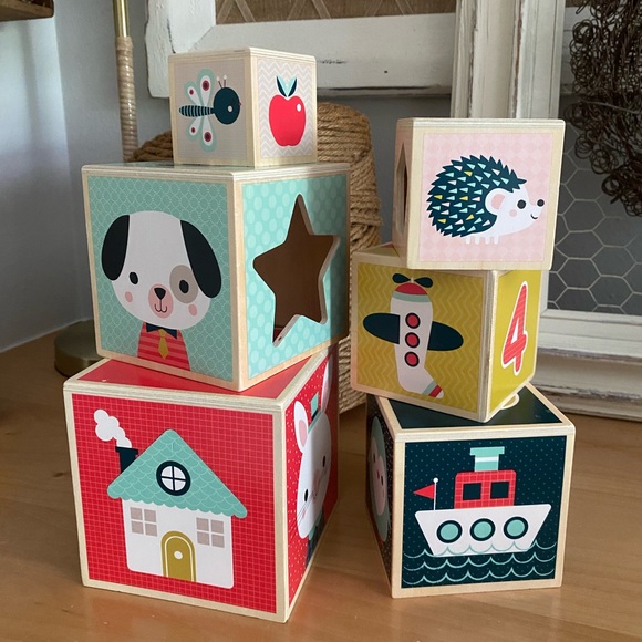 Janod | Toys | Janod Bundle Of 6 Colorful Baby Forest 6 Block Stacking ...